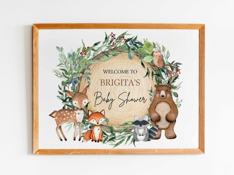EDITABLE Greenery Woodland Baby Shower Welcome Sign. Rustic Forest ...