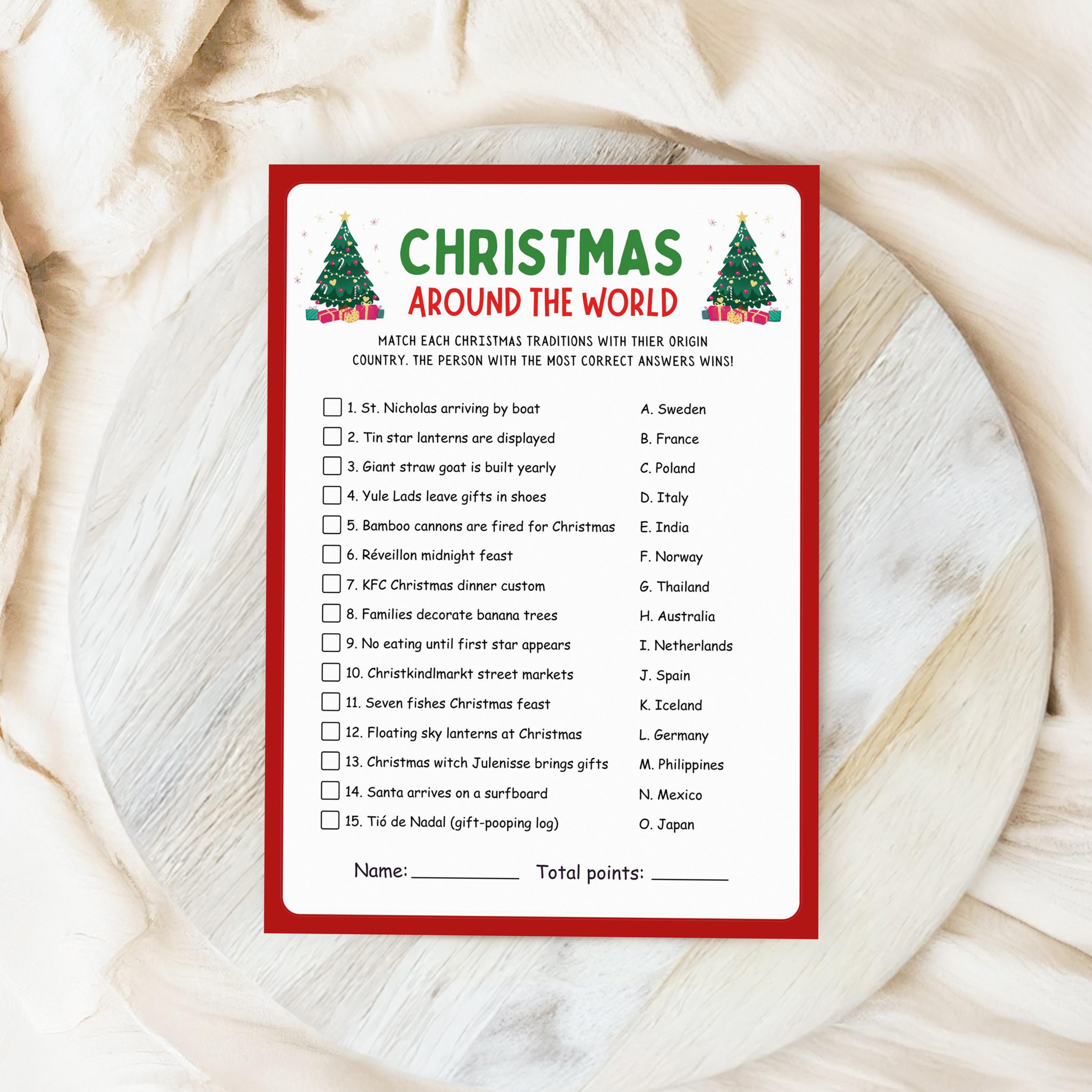 Christmas Traditions Around the World Game, Printable Holiday Office ...