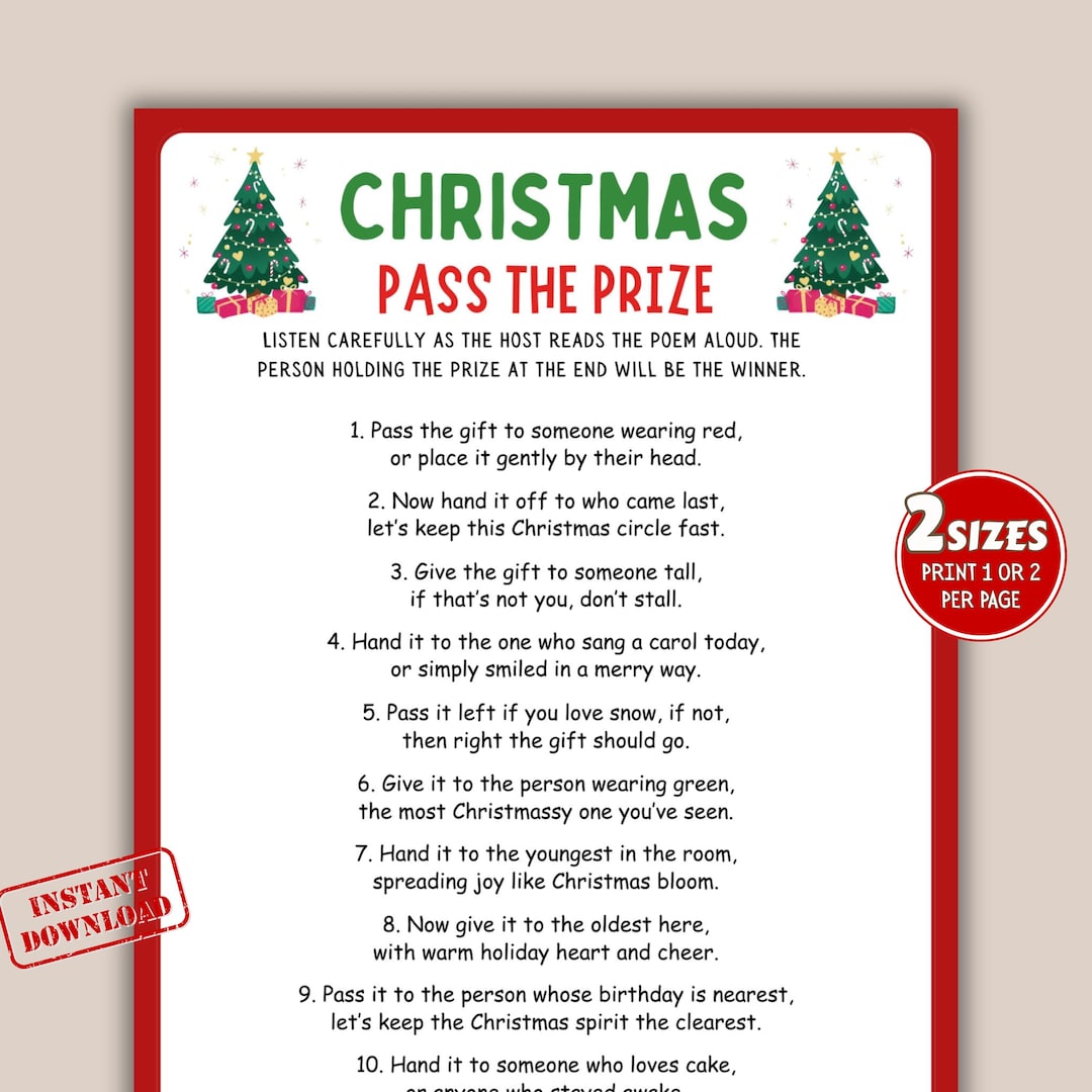 Christmas Pass the Present Game Printable, Pass the Prize Left Right ...