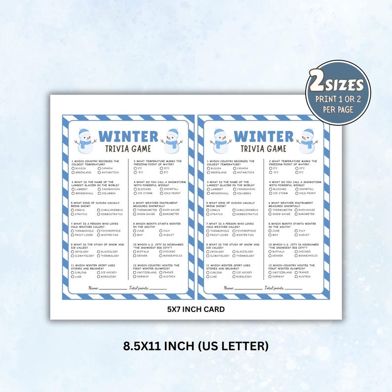 Winter Trivia Game | Christmas Party Activity (PDF Printable) - Etsy