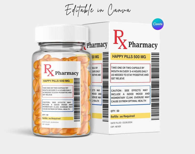 Chill Pill Label , Editable Prescription Label Template , Happy Pills ...