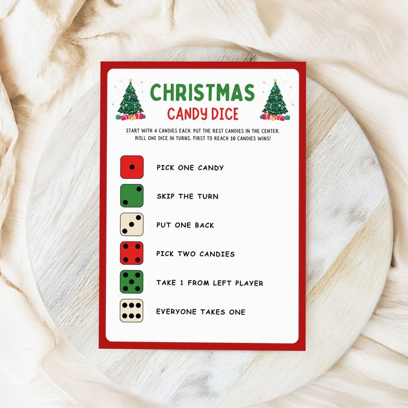 Christmas Candy Dice Game | Holiday Party Printable (digital Download ...