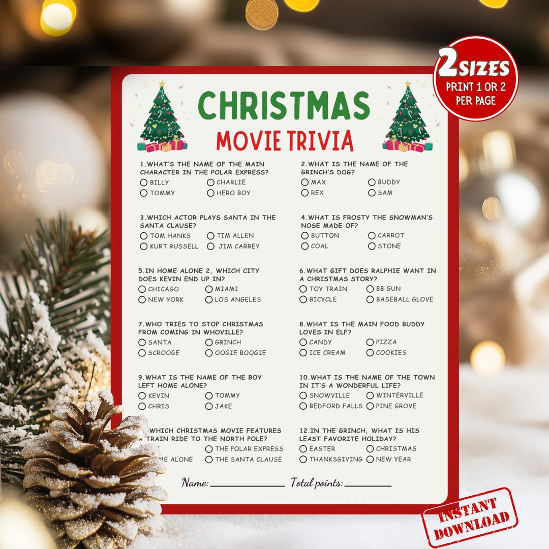 Christmas Movie Trivia Game Printable | Fun Holiday Party Game ...