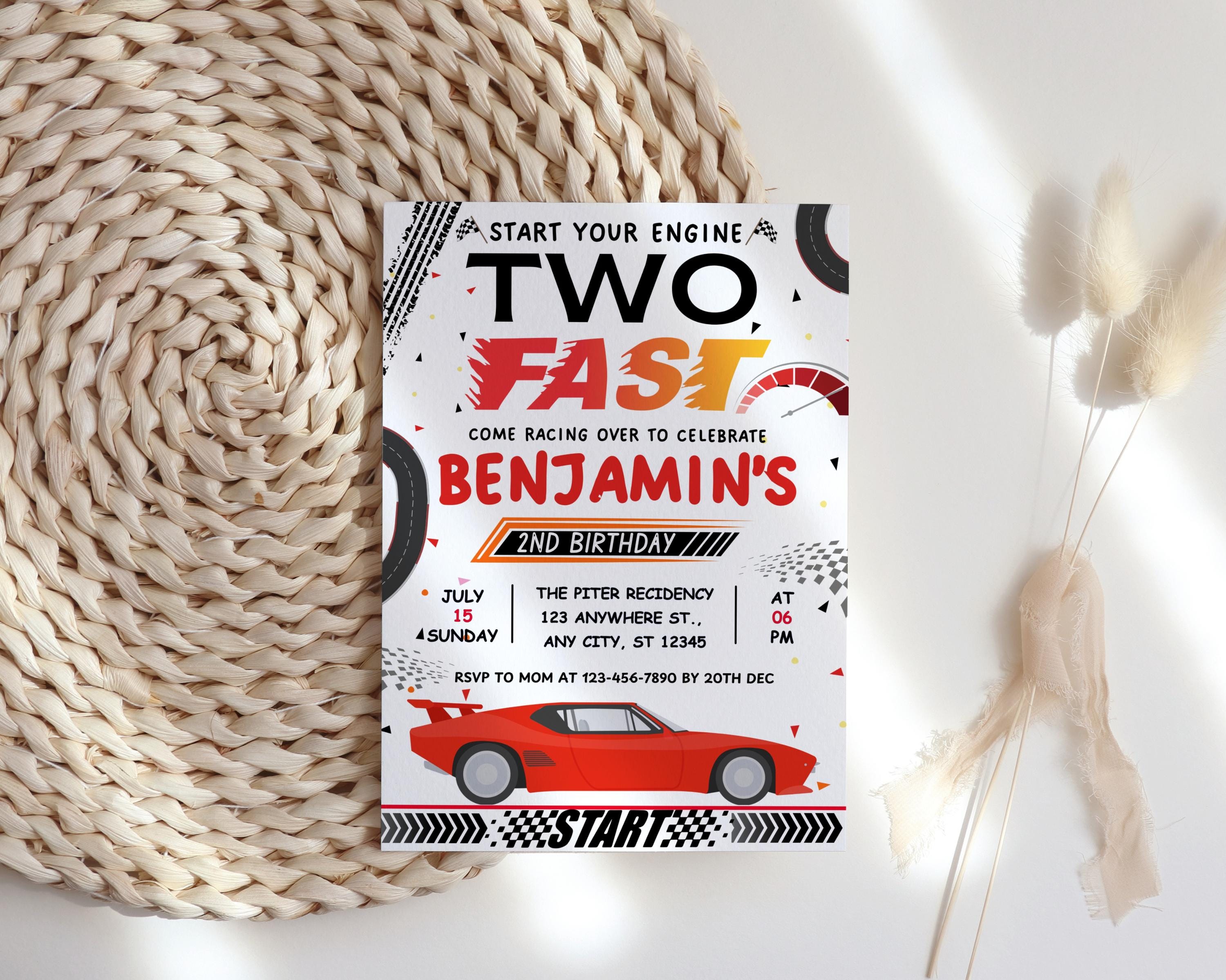 Two Fast 2 Curious Race Car Birthday Invitation | Editable 2nd Birthday ...