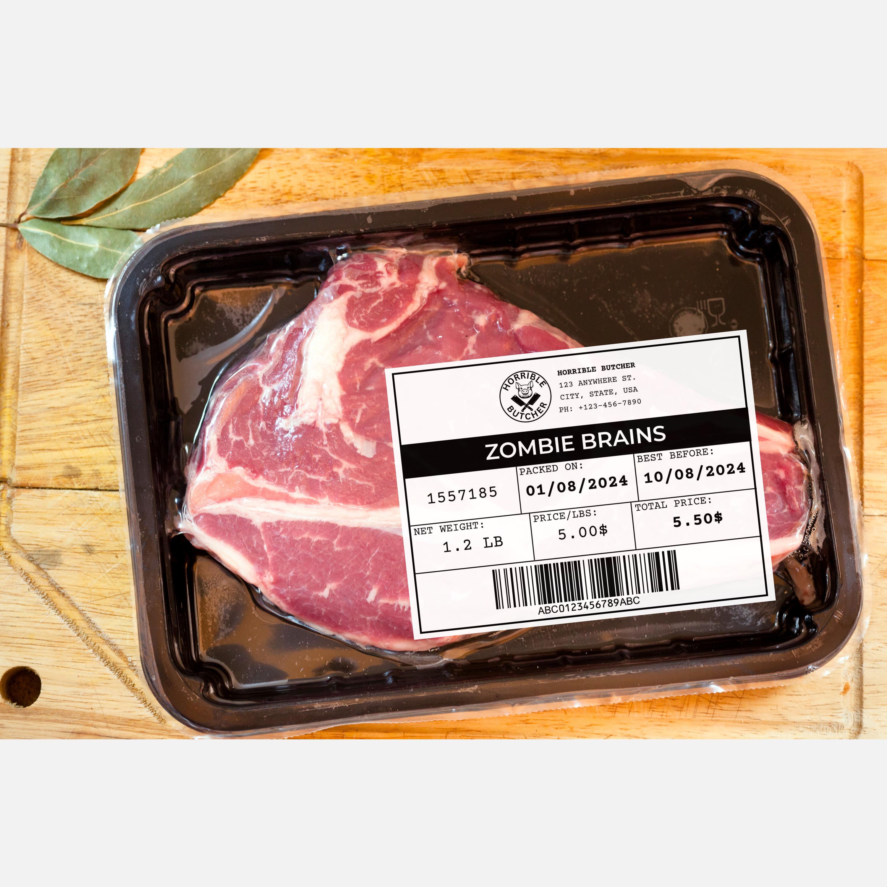 Funny Fake Meat Label Template: Printable Halloween Butcher Prop ...