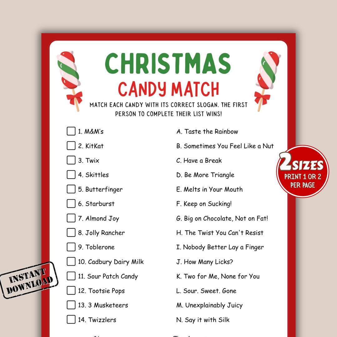 Christmas Candy Match Game | Holiday Trivia Quiz (PDF) - Etsy