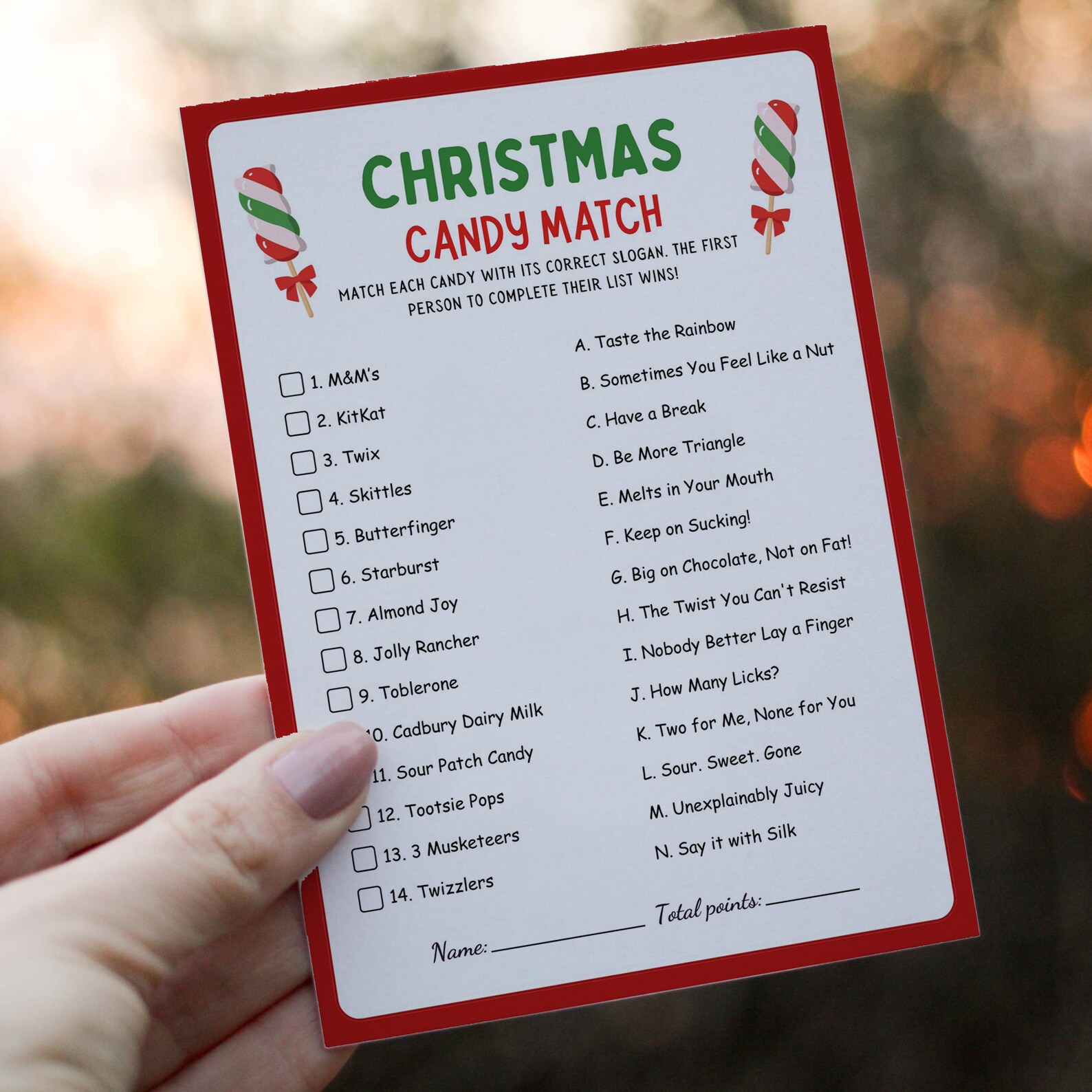 Candy Match up Game Printable | Christmas Candy Trivia Quiz | Holiday ...