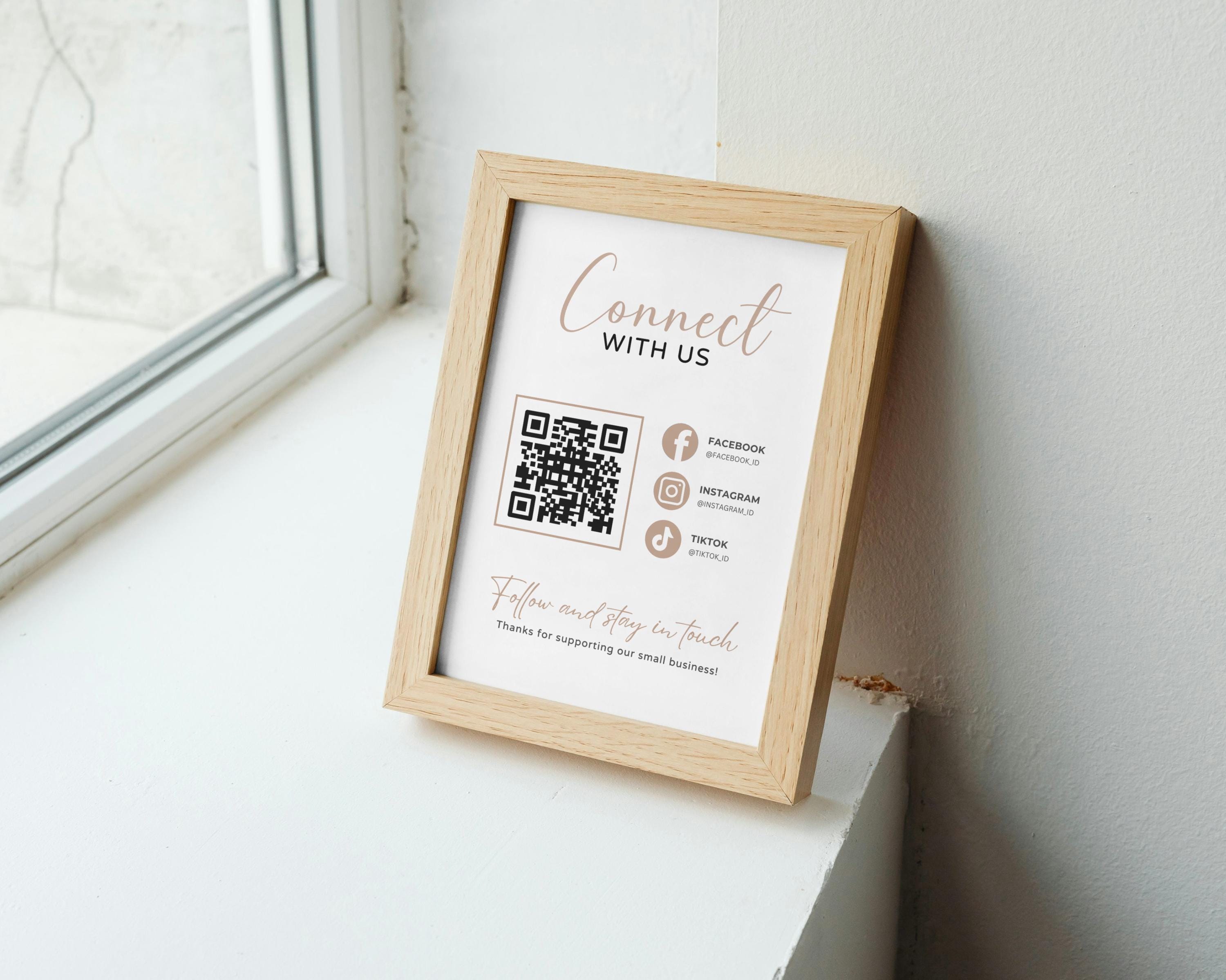 Connect With Us Sign Template | Social Media QR Code Sign | Follow Us ...