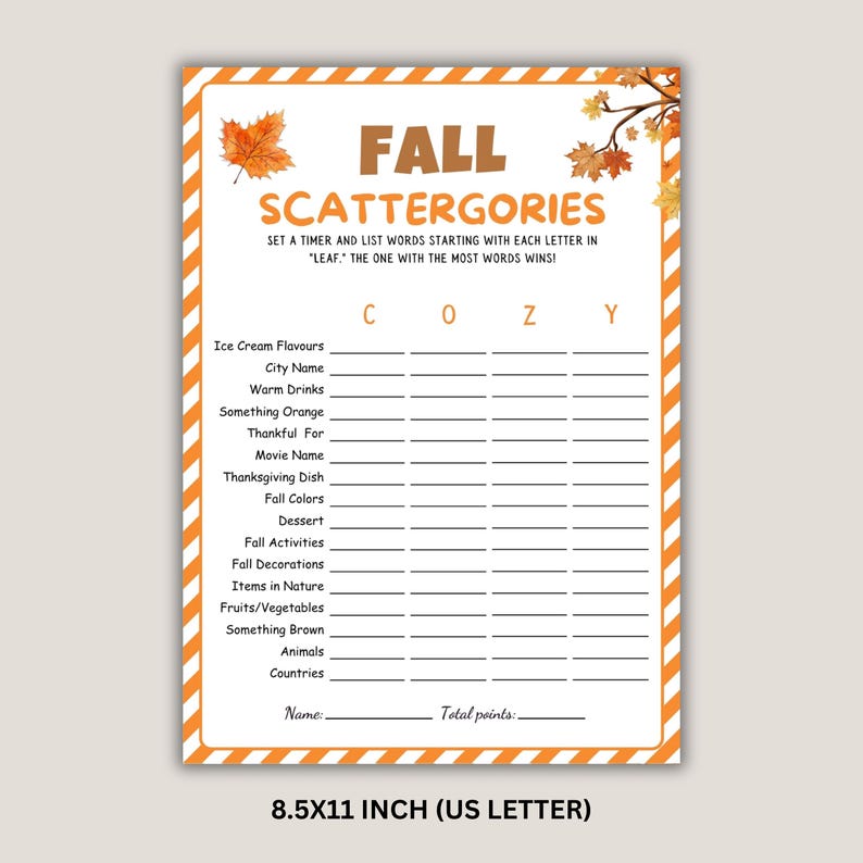 Fall Scattergories Game Bundle, Printable Autumn Party Games ...