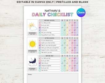 Kids Daily School Checklist, Responsibility Chart, to Do List, Editable ...