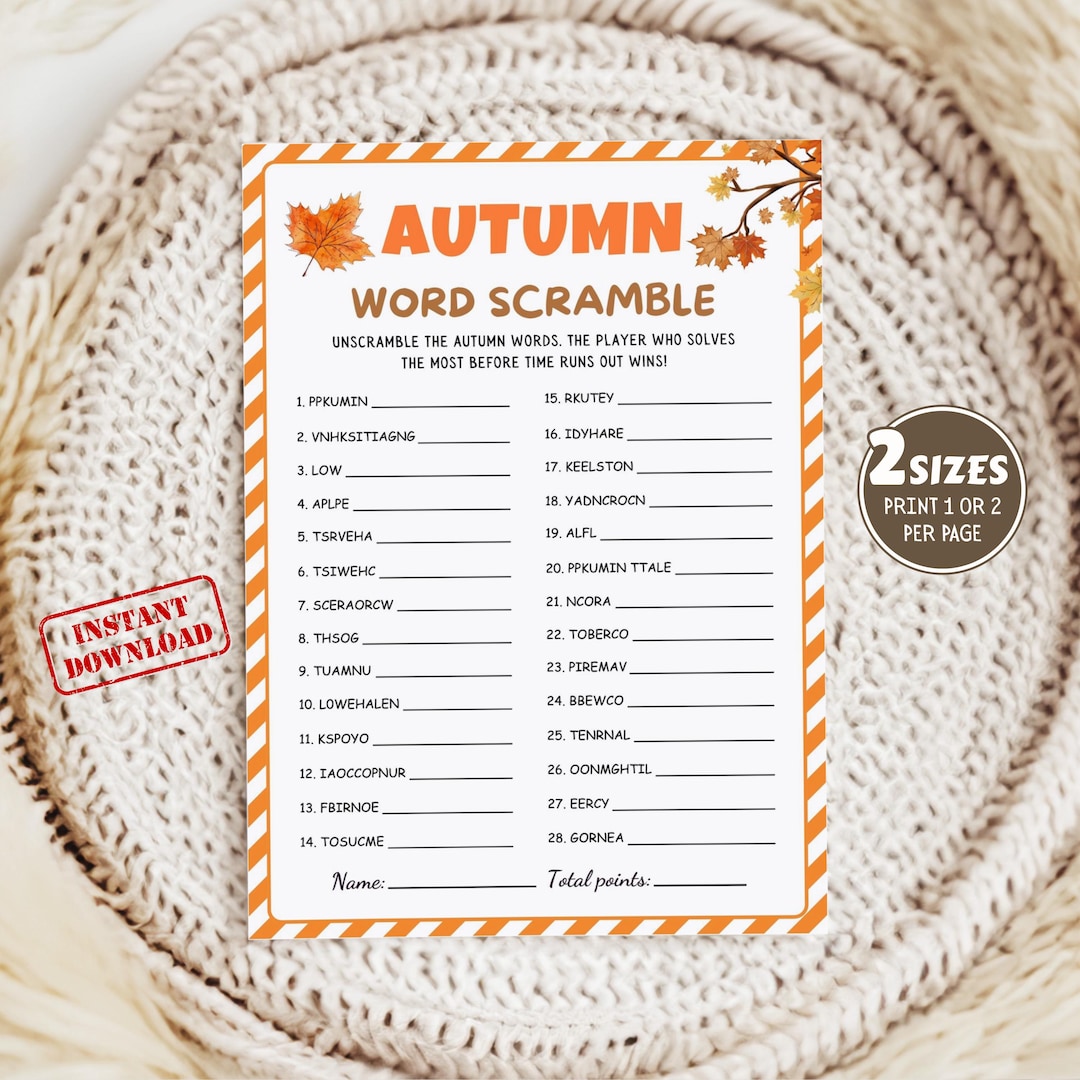 Fall Word Scramble Game | Printable Autumn Activity | Fun Word Puzzle ...