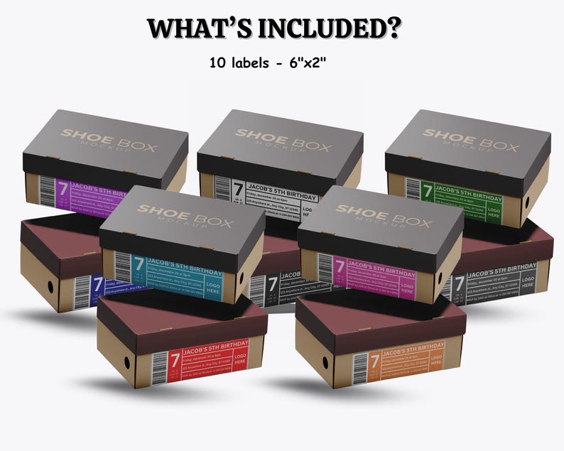 Shoe Box Label Template, Printable Label Template, Birthday Box Label ...