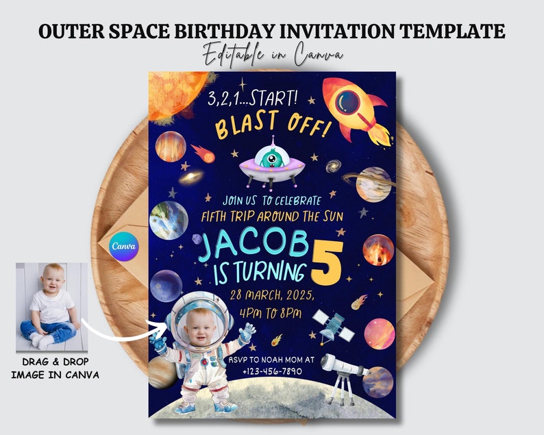 Outer Space Birthday Invitation Template | Editable Galaxy Blast off ...