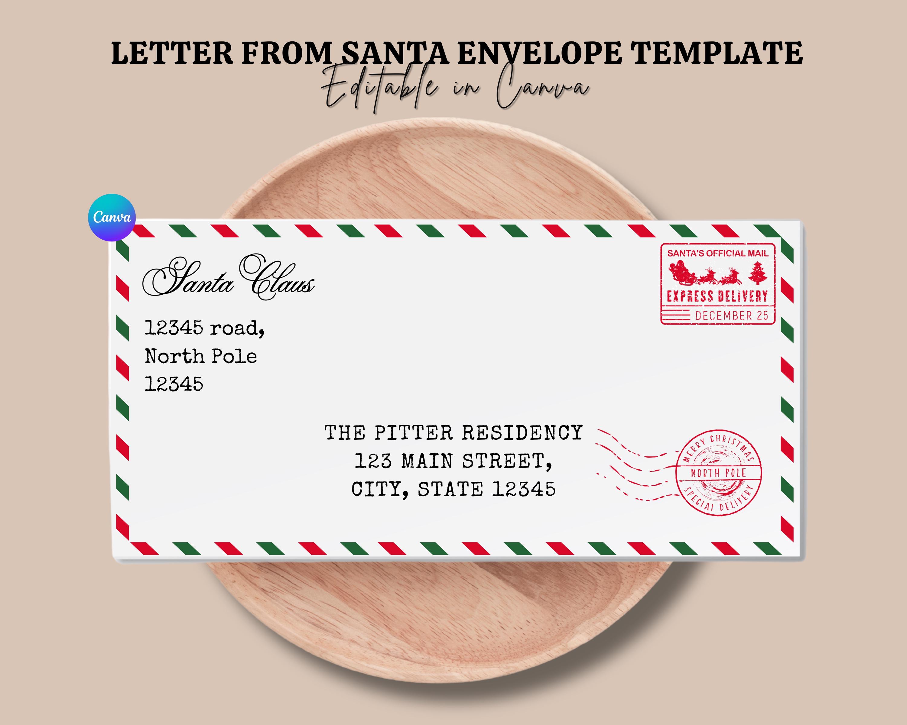Editable Letter From Santa Envelope Template | Printable North Pole ...