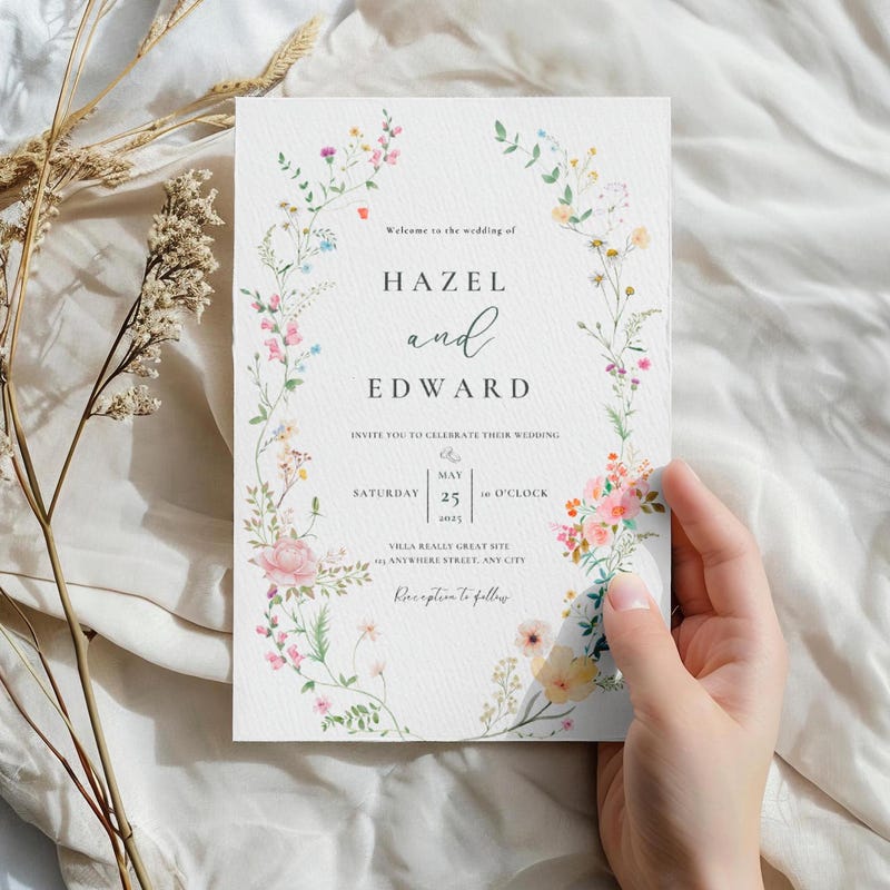 Wildflower Wedding Invitation Template - Etsy