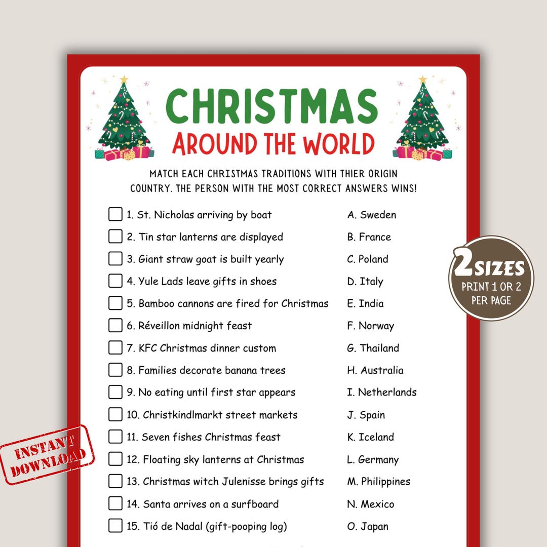 Christmas Traditions Around the World Game, Printable Holiday Office ...