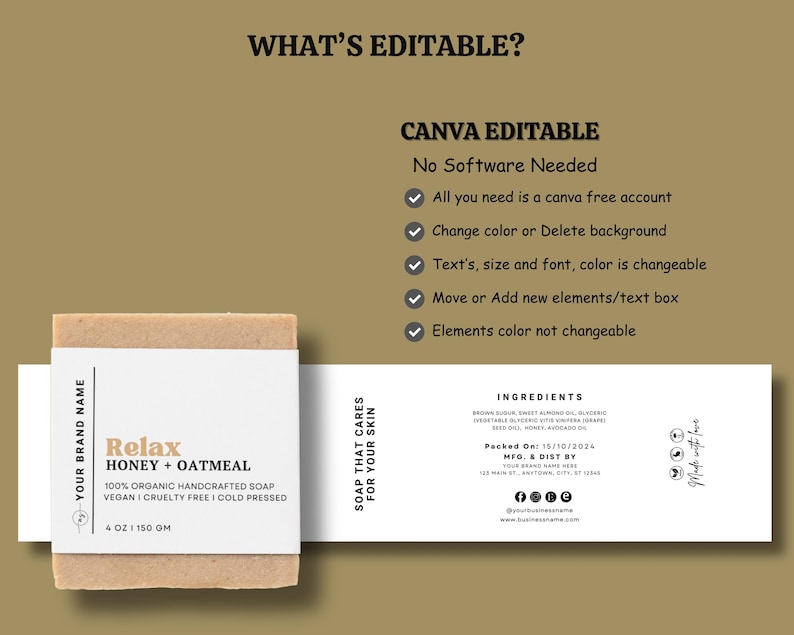 Handmade Soap Label Template | Editable Belly Band Soap Packaging for ...