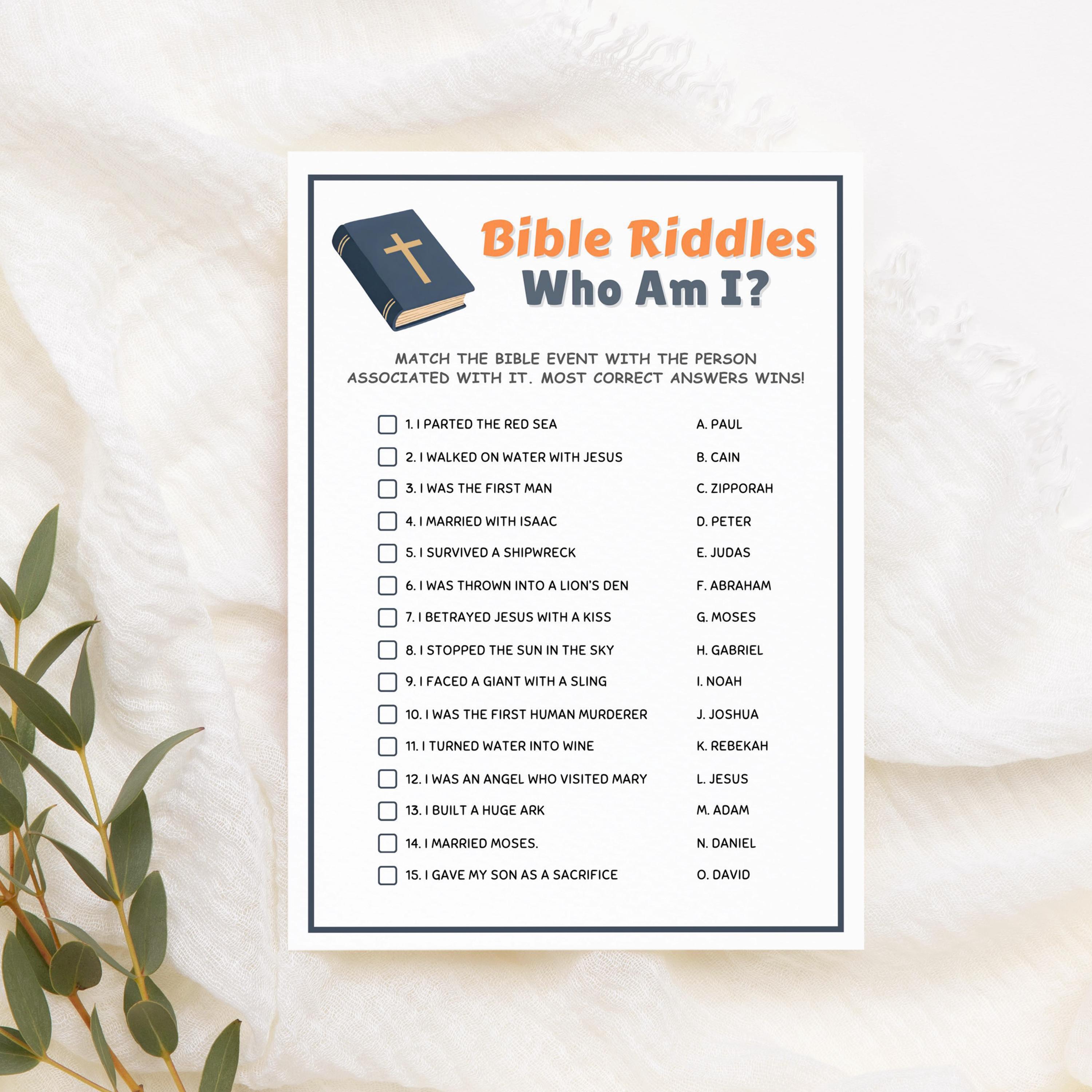 Bible Games & Riddles Printable | “who Am I?” Quiz for Kids, Teens ...