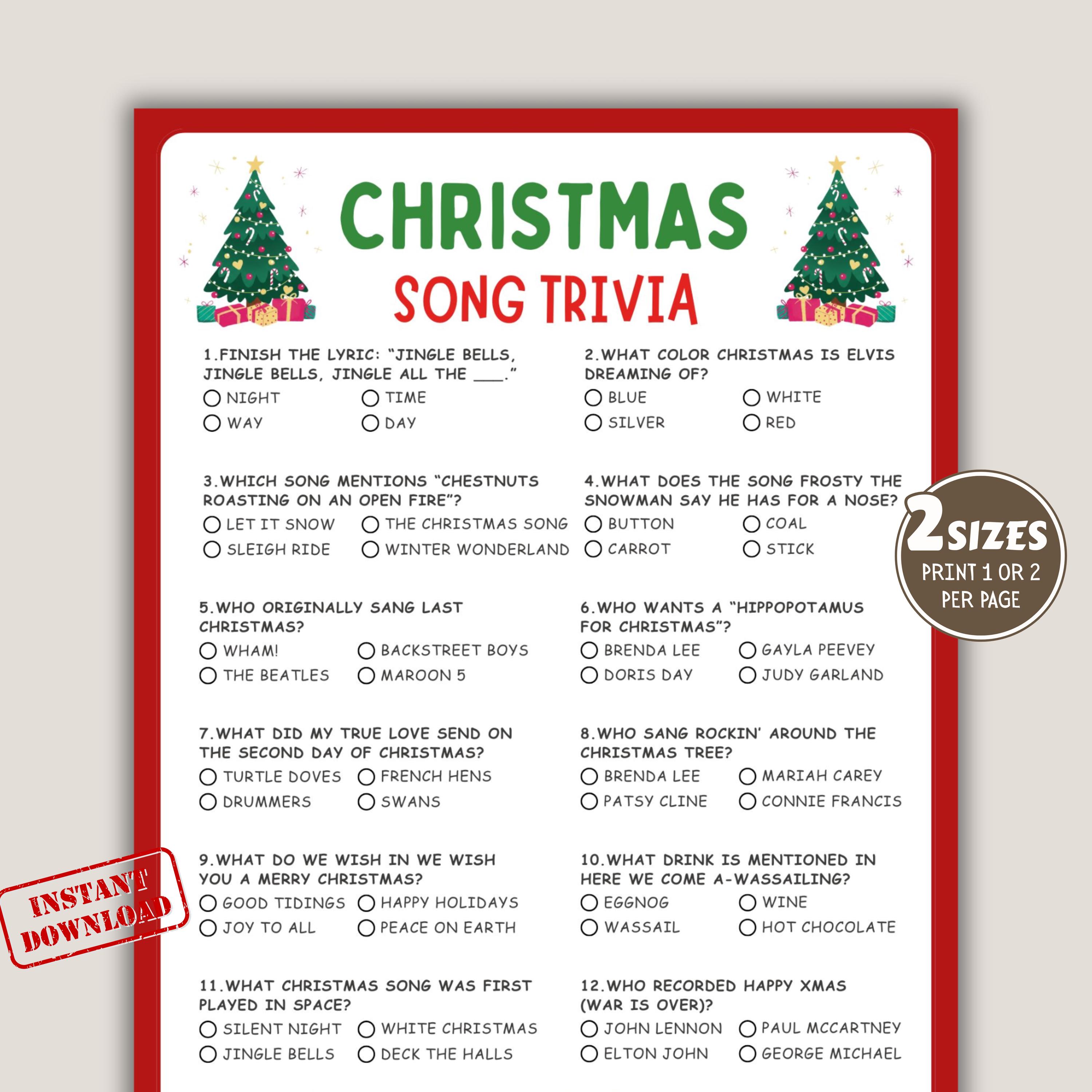 Christmas Song Trivia Game | Holiday Carol Quote Quiz | Printable ...