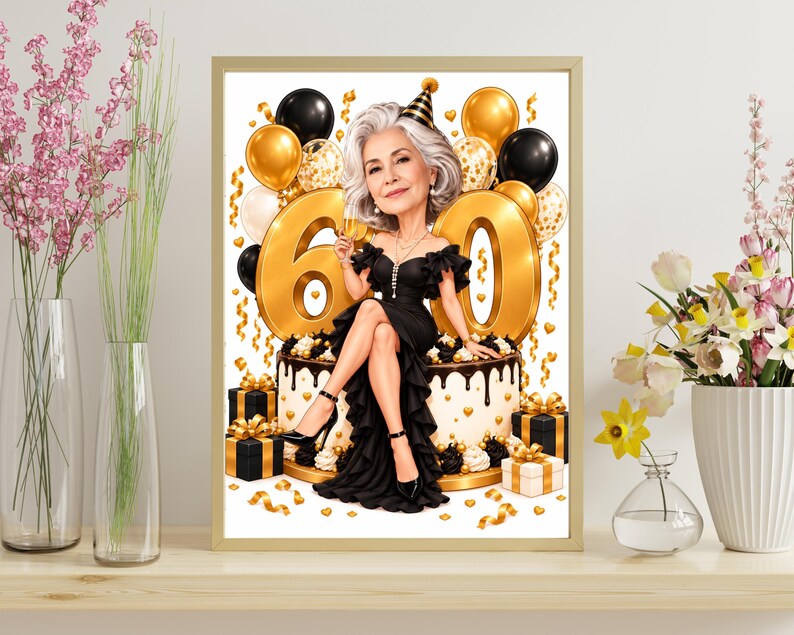 Custom Caricature for 60th Birthday, 60th Anniversary, Caricature ...