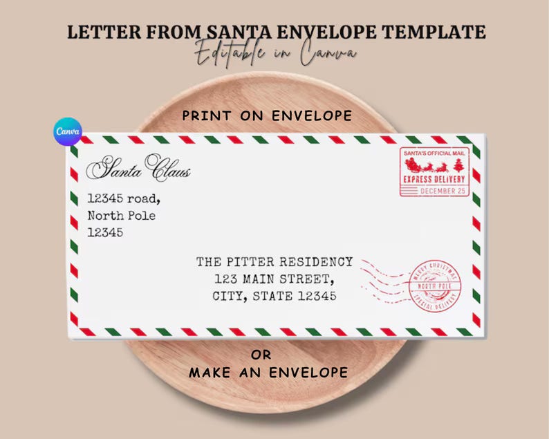Editable Letter From Santa Envelope Template | Printable North Pole ...