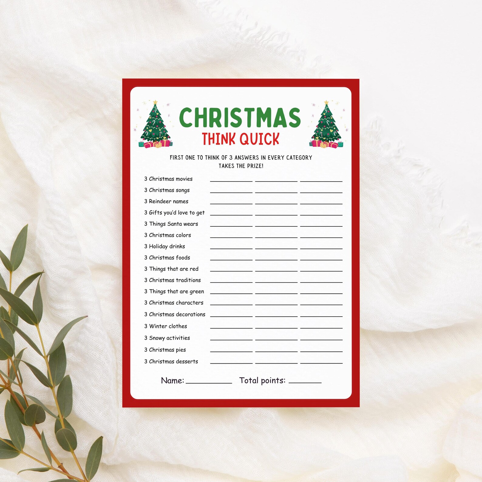 Christmas Think Quick Game, Holiday Icebreaker (digital Download) - Etsy