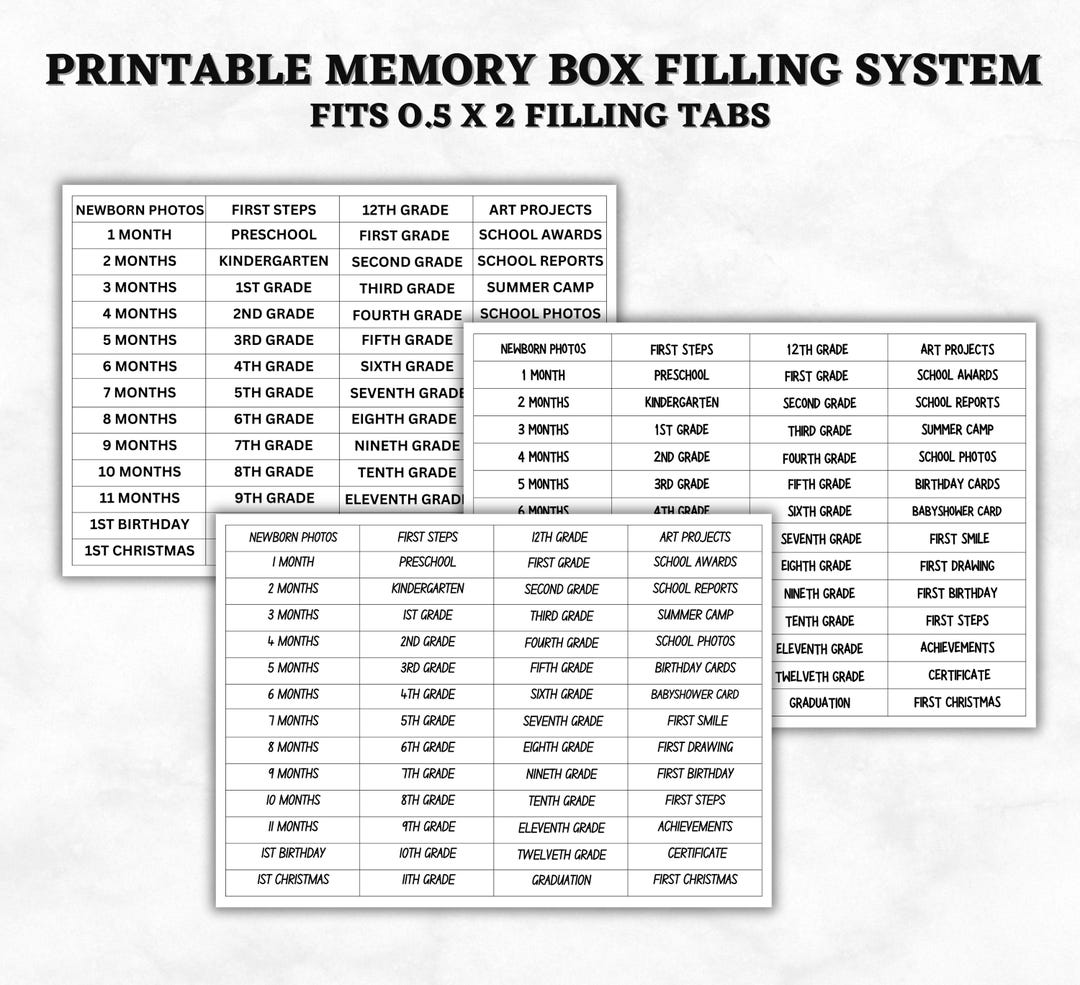 Printable Memory Box File Tab Labels, Memory Box Labels Kids, Keepsake ...
