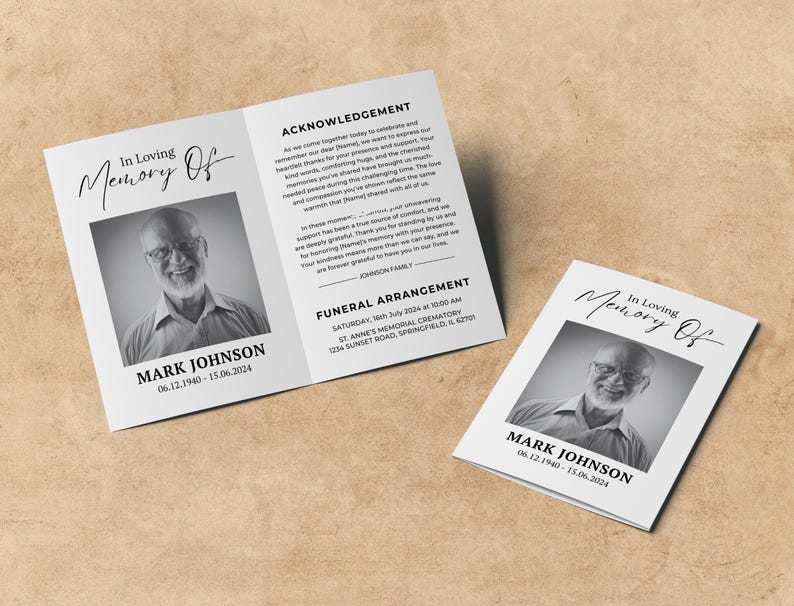 Minimalist Funeral Program Template | Editable Memorial Service & Order ...