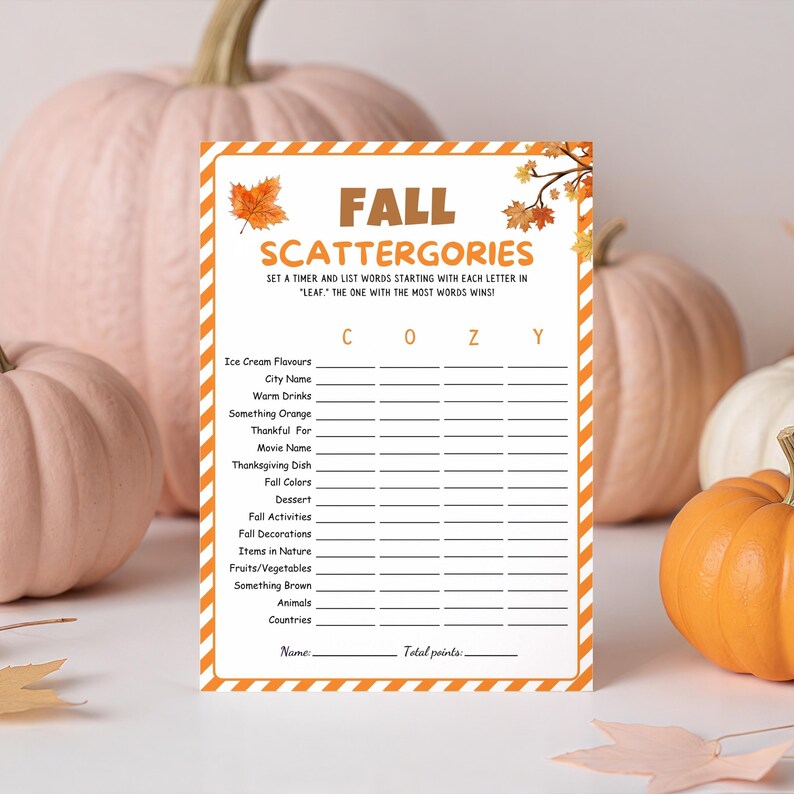 Fall Scattergories Game Bundle, Thanksgiving Party Activity (printable ...
