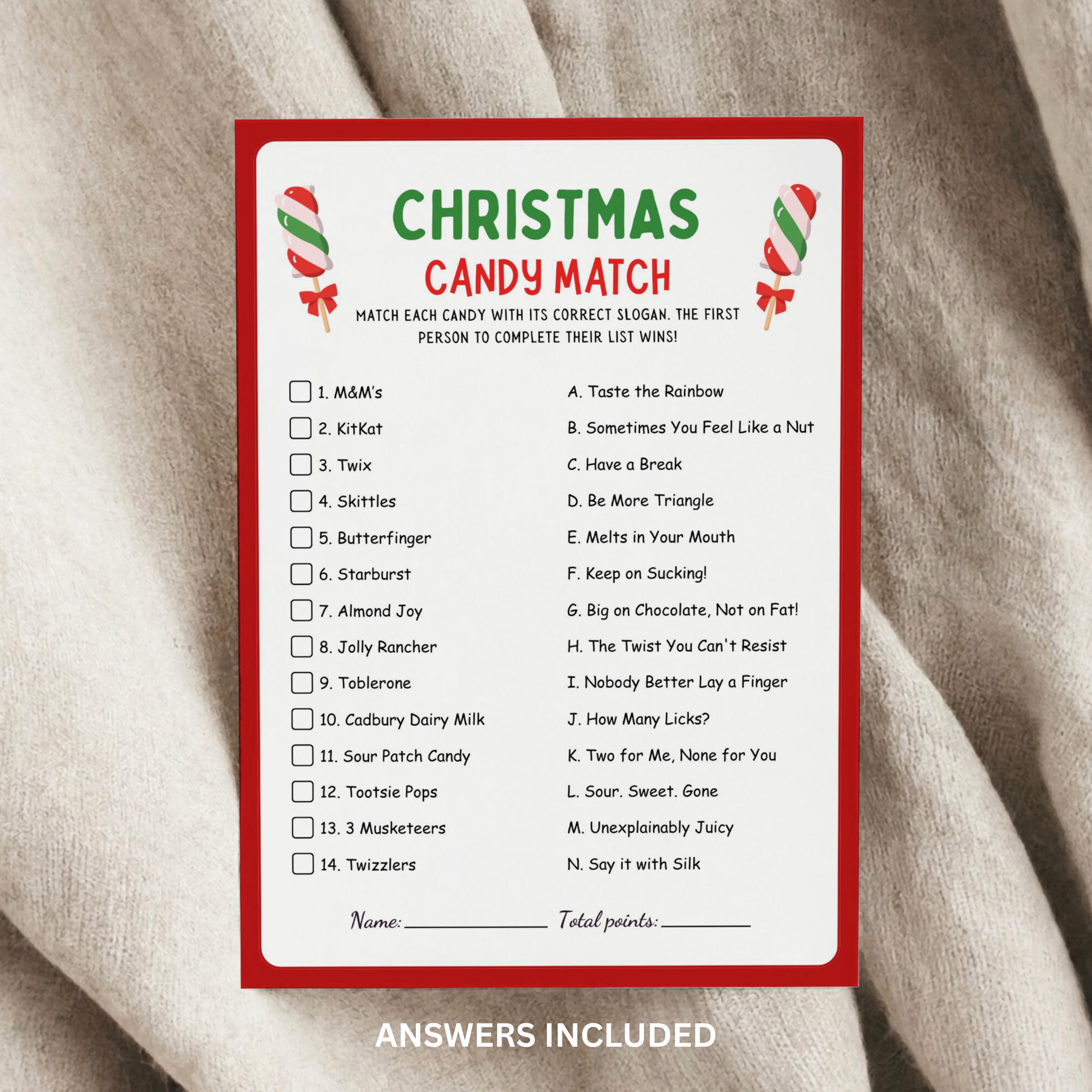 Christmas Candy Match Game | Holiday Trivia Quiz (PDF) - Etsy