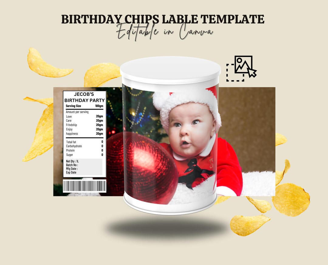 Chip Can Template Bundle – Editable Potato Chip Can Labels, Snack Stack ...