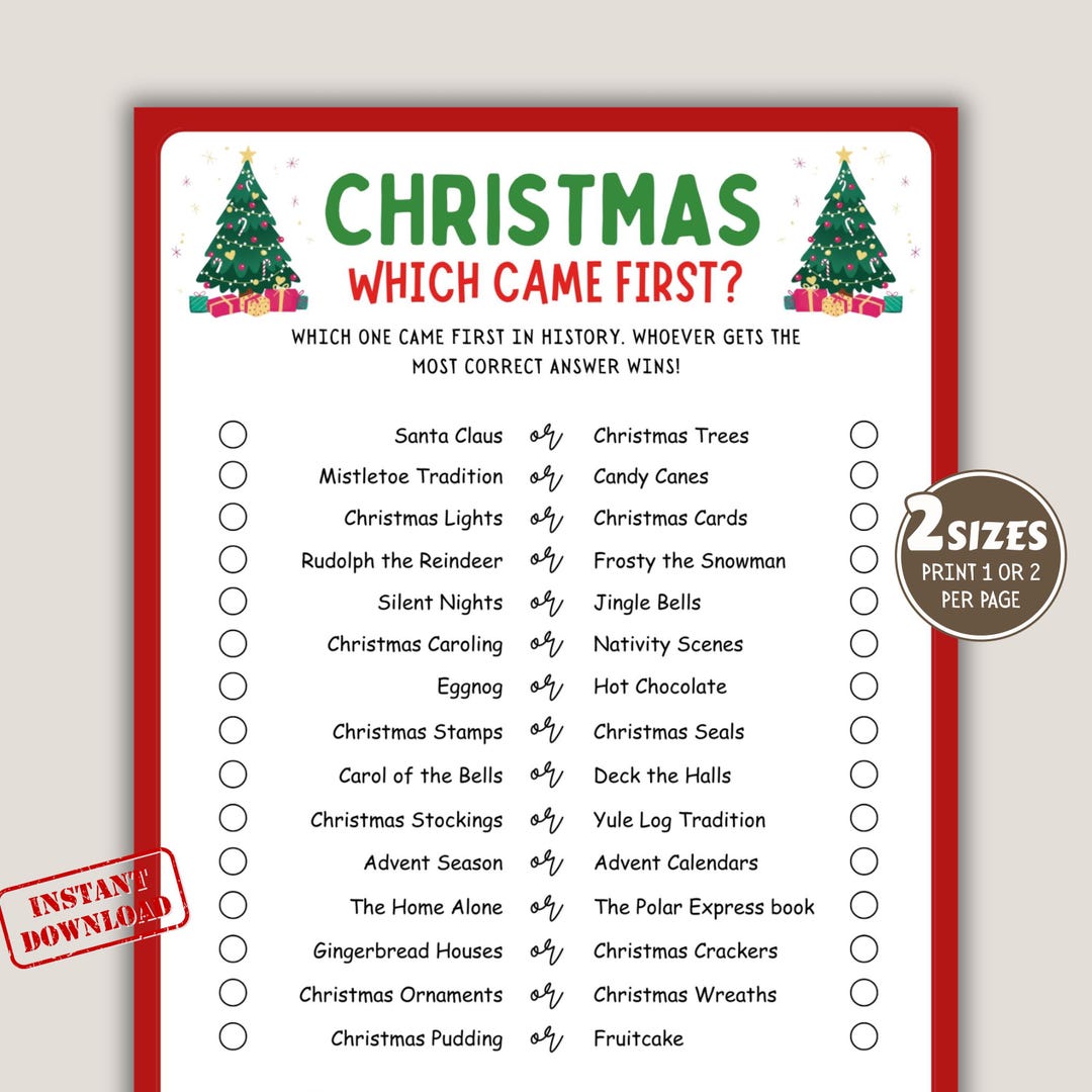 Christmas Which Came First Game Printable, Holiday Family Activity ...