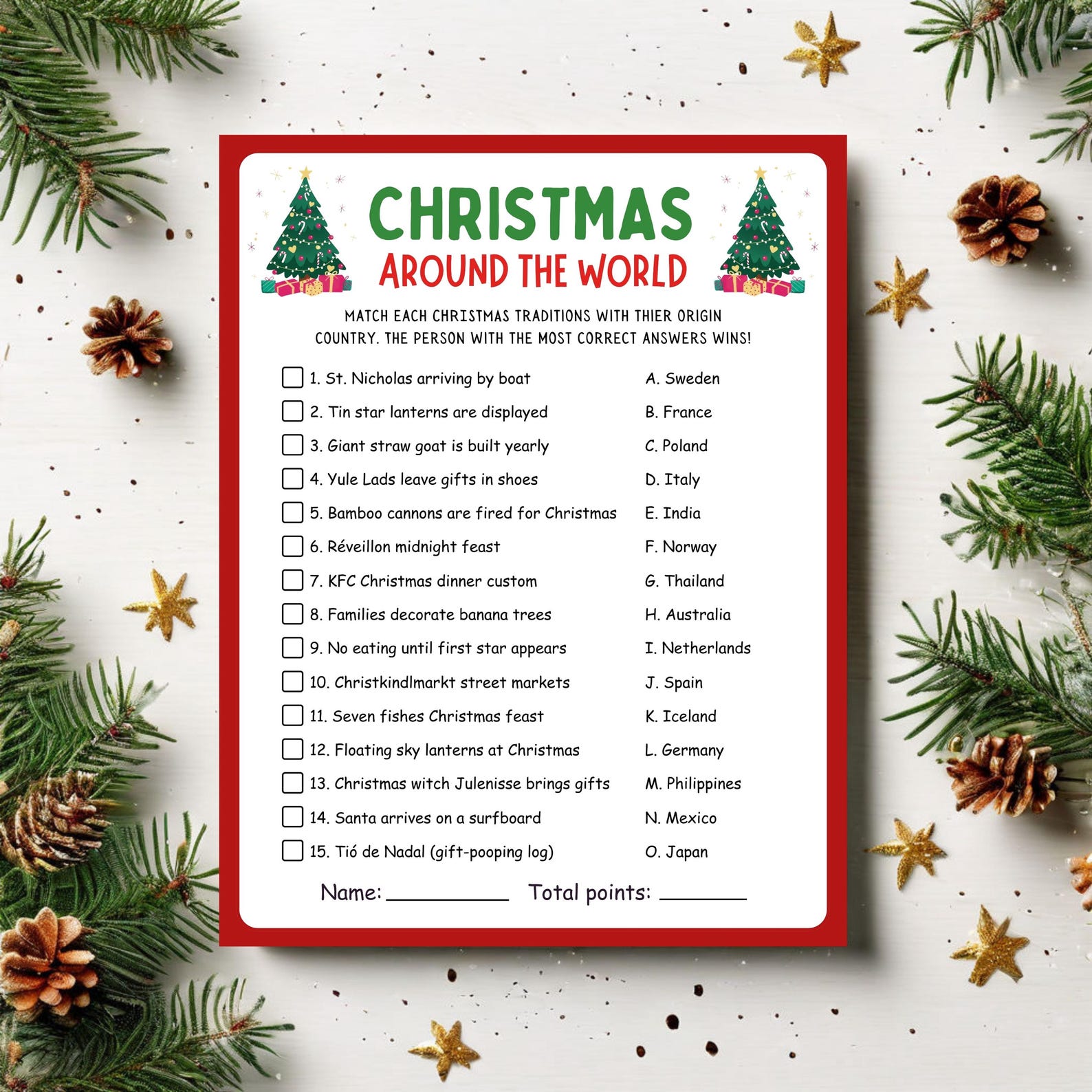 Christmas Traditions Around the World Game, Printable Holiday Office ...