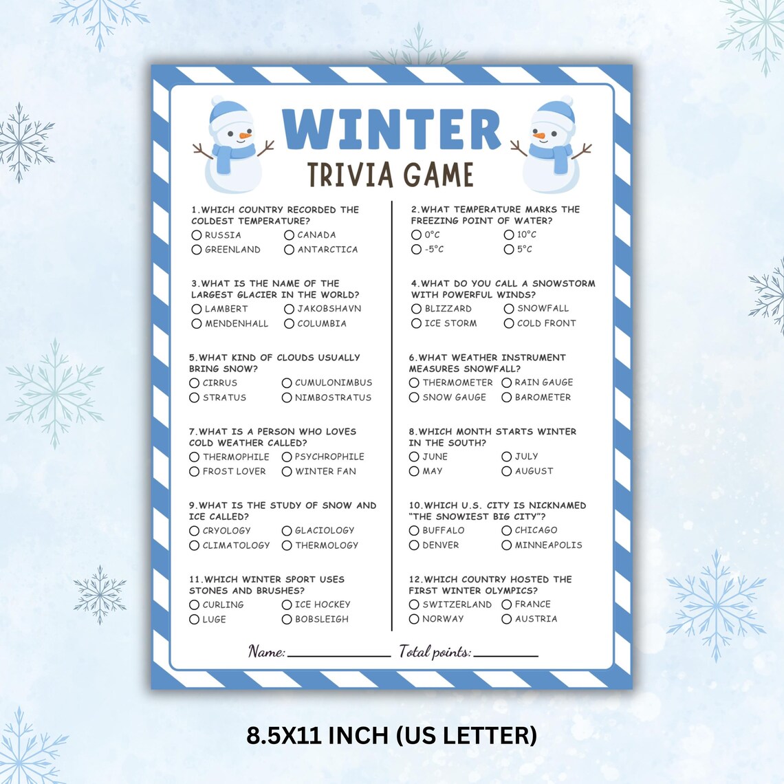Winter Trivia Game Printable | Fun Winter Games for Adults and Kids ...
