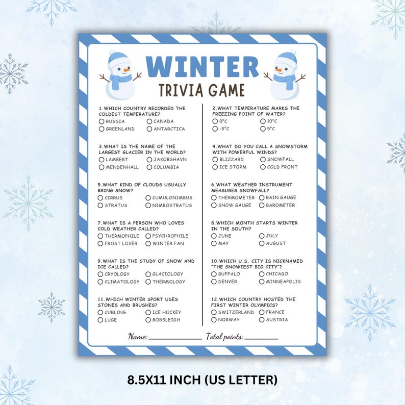 Winter Trivia Game Printable | Fun Winter Games for Adults and Kids ...