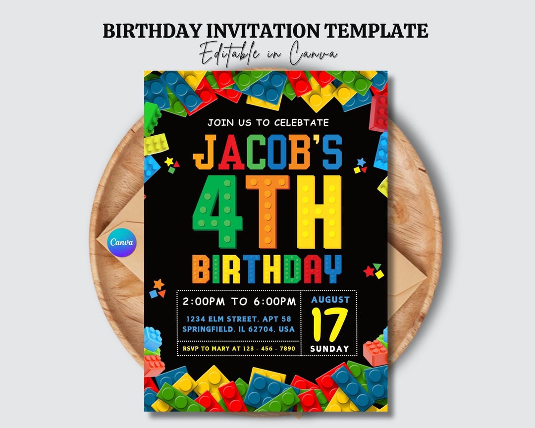 Editable Building Blocks Birthday Invitation | Construction Theme Party ...