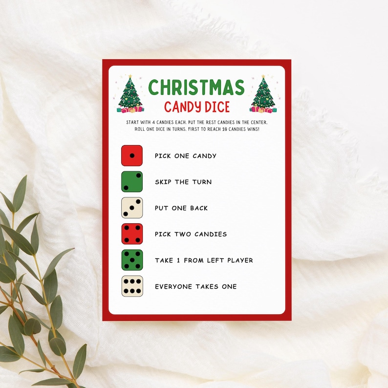 Christmas Candy Dice Game | Holiday Party Printable (digital Download ...