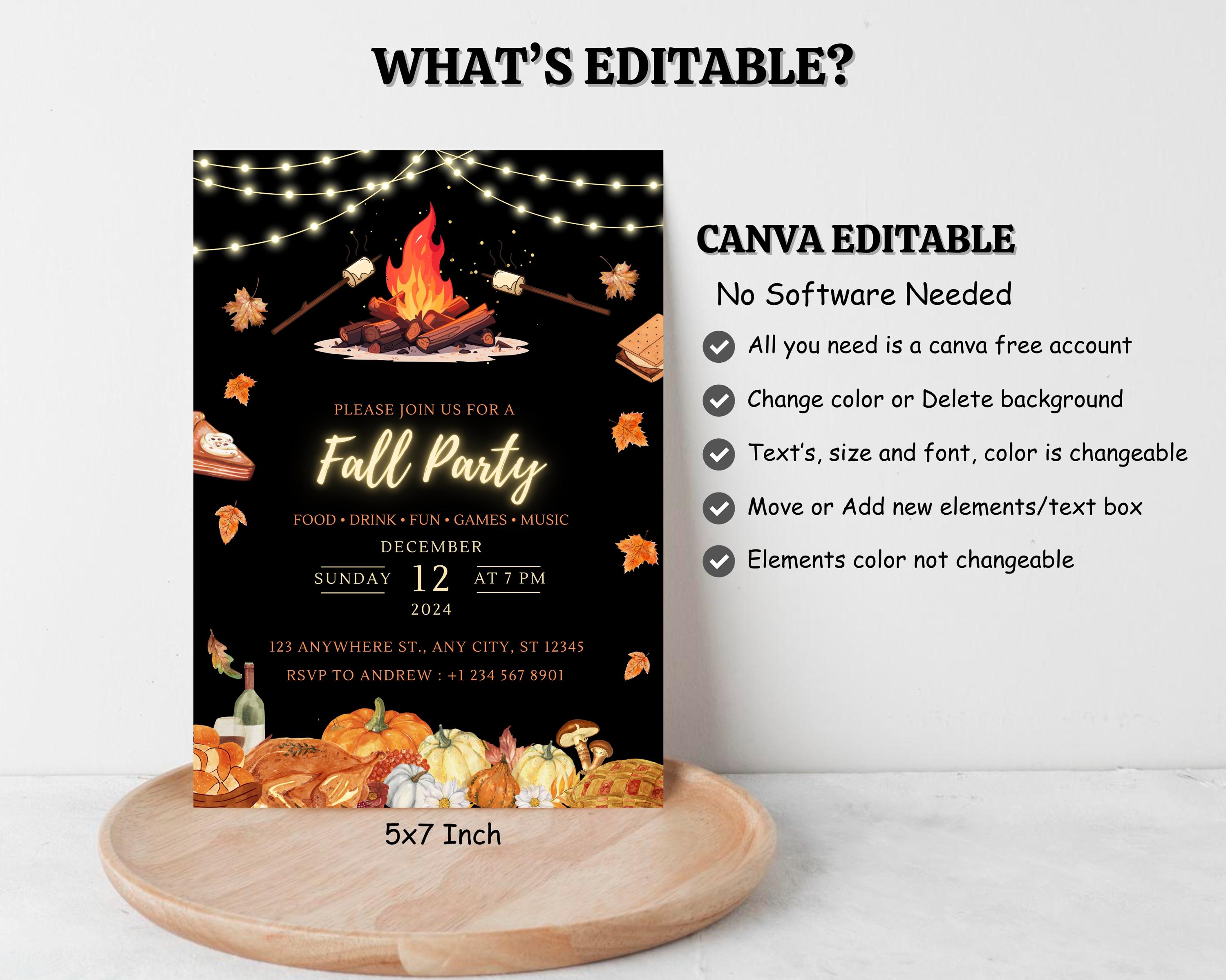 Editable Fall Party Invitation | Autumn Harvest Event Flyer | Festive ...