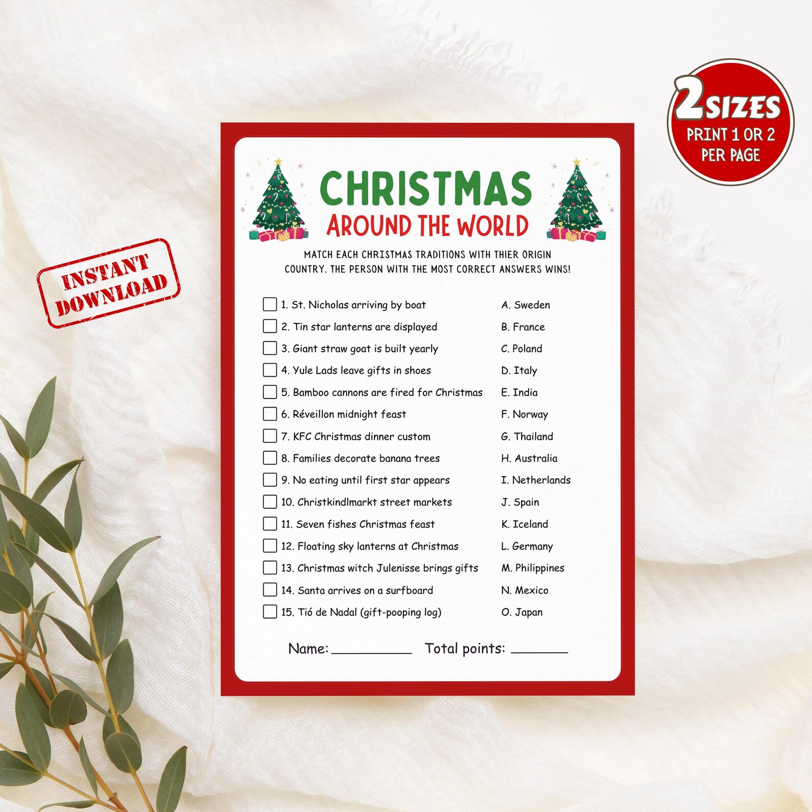Christmas Traditions Around the World Game, Printable Holiday Office ...