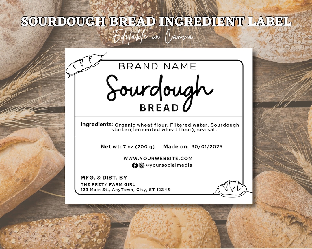Sourdough Bread Ingredient Label | Editable Bakery Stickers (canva ...