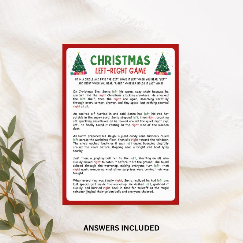 Christmas Left Right Game Printable, Holiday Party Activity (PDF) - Etsy