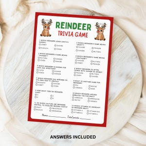 Reindeer Trivia Game Printable | Fun Christmas Quiz for Kids & Adults ...