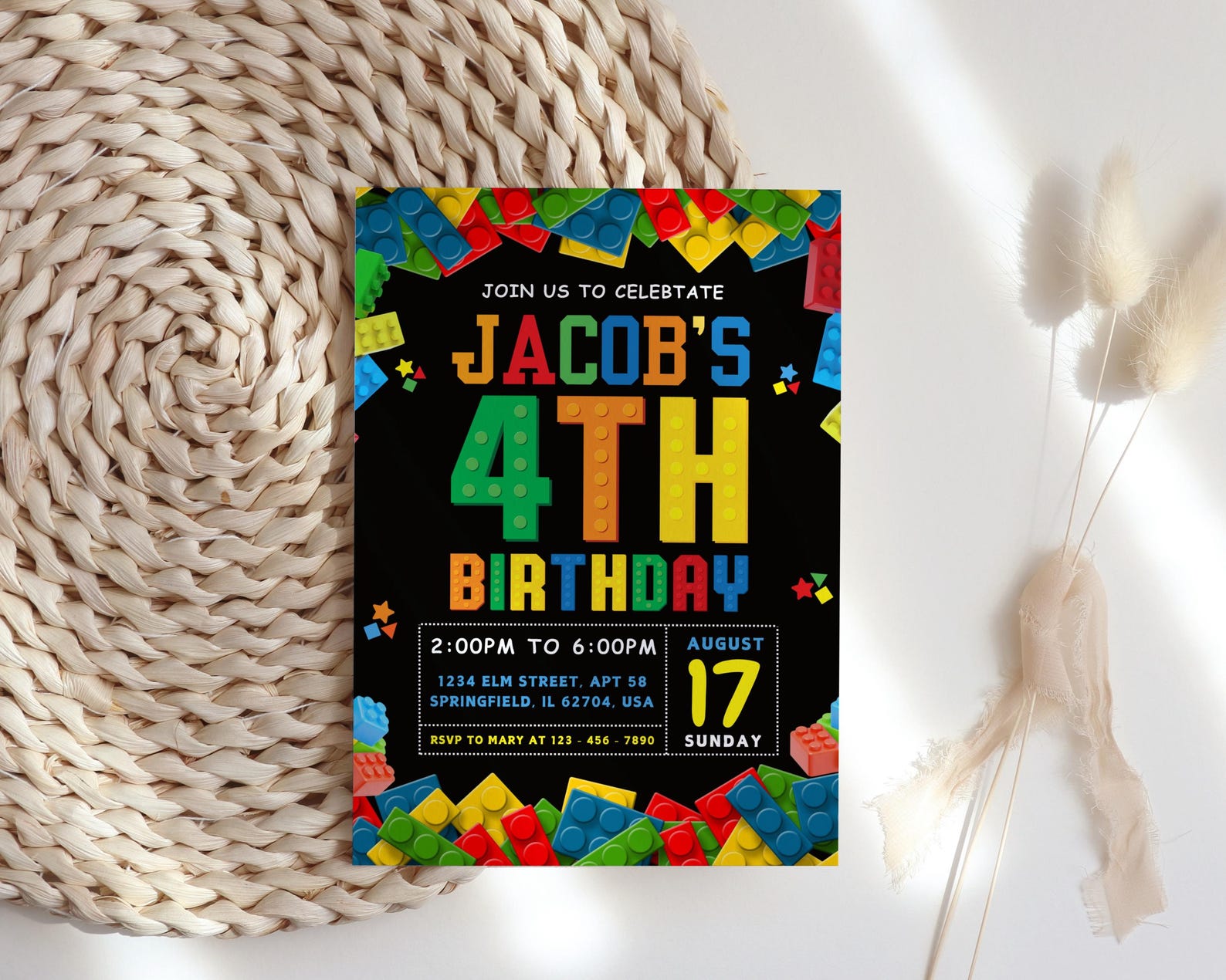 Editable Building Blocks Birthday Invitation | Construction Theme Party ...