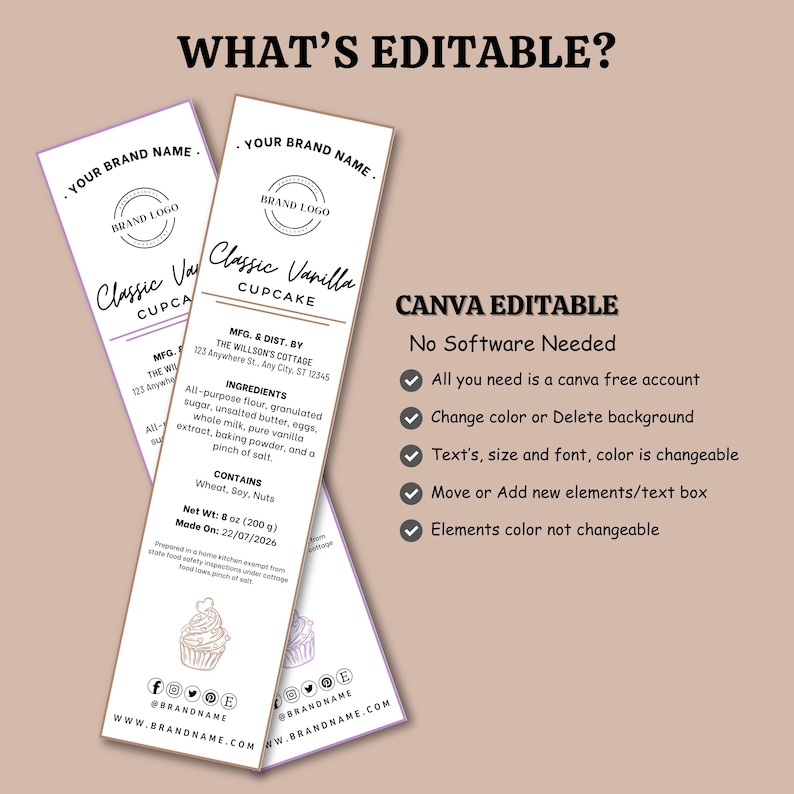 Mini Cake Tin Label Template | Editable Bakery Sticker | Printable Mini ...