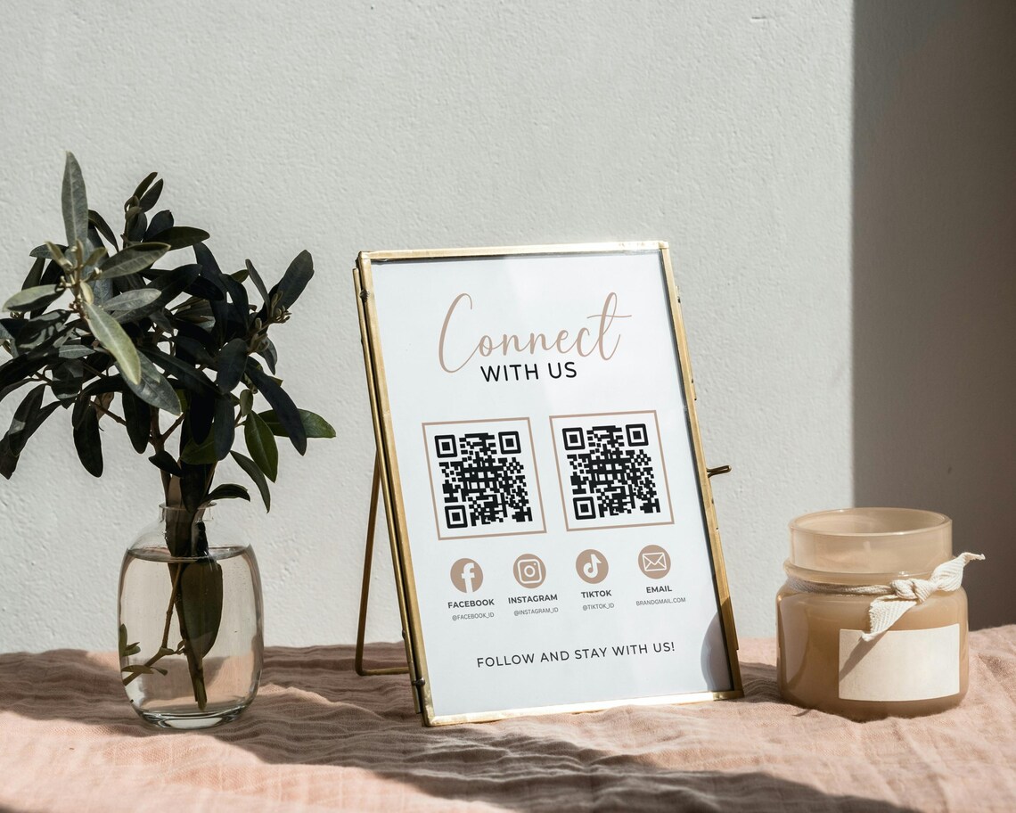 Connect With Us Sign Template | Social Media QR Code Sign | Follow Us ...