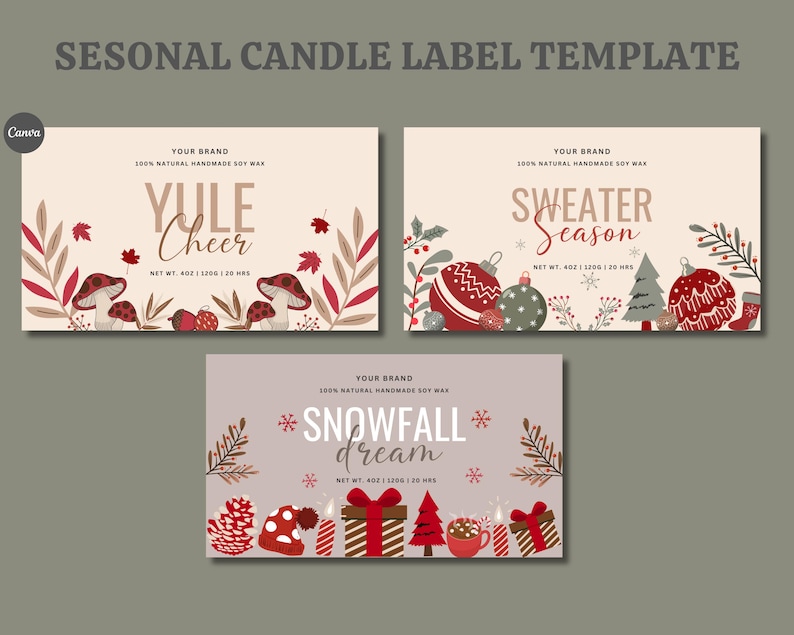 Editable Christmas Candle Label Template, Seasonal DIY Candle Sticker ...