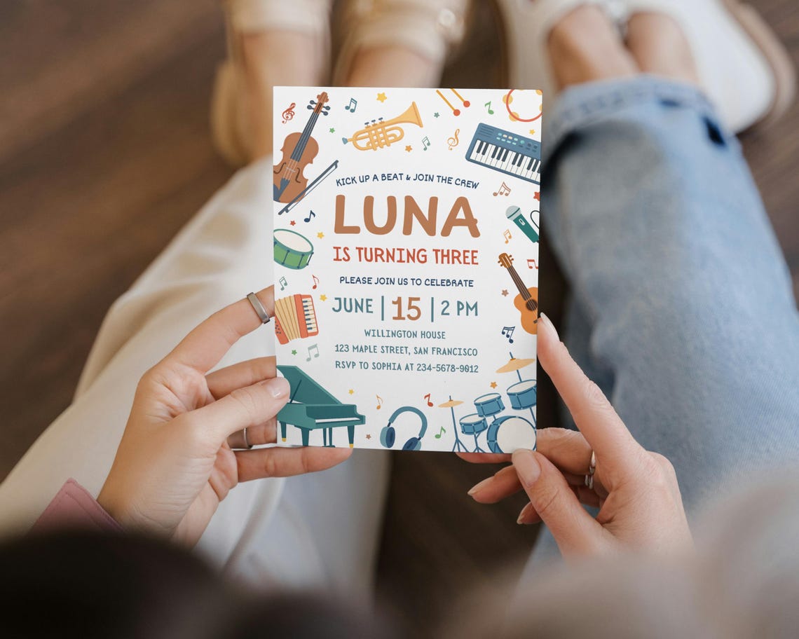 Editable Music Birthday Invitation | Musical Instruments Party Invite ...