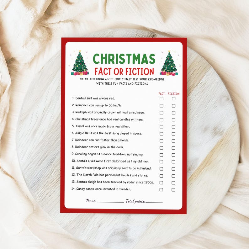 Christmas Fact or Fiction Game Printable, Holiday Party Trivia, Office ...