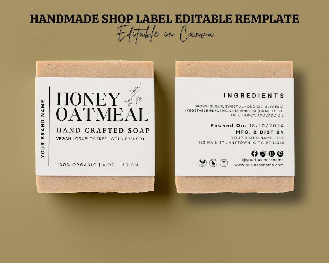 Handmade Soap Label Template | Editable Belly Band Soap Packaging for ...
