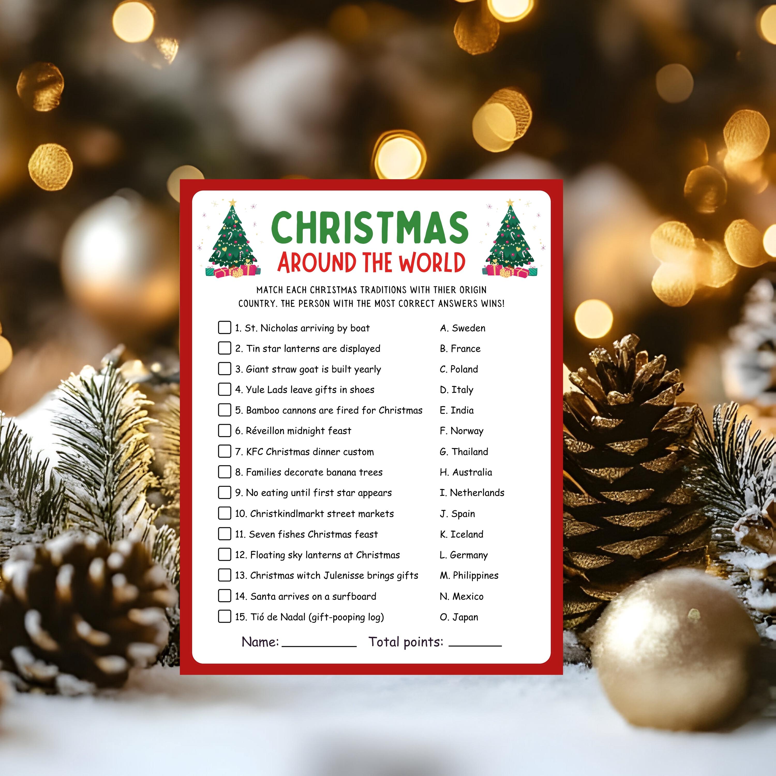 Christmas Traditions Around the World Game, Printable Holiday Office ...